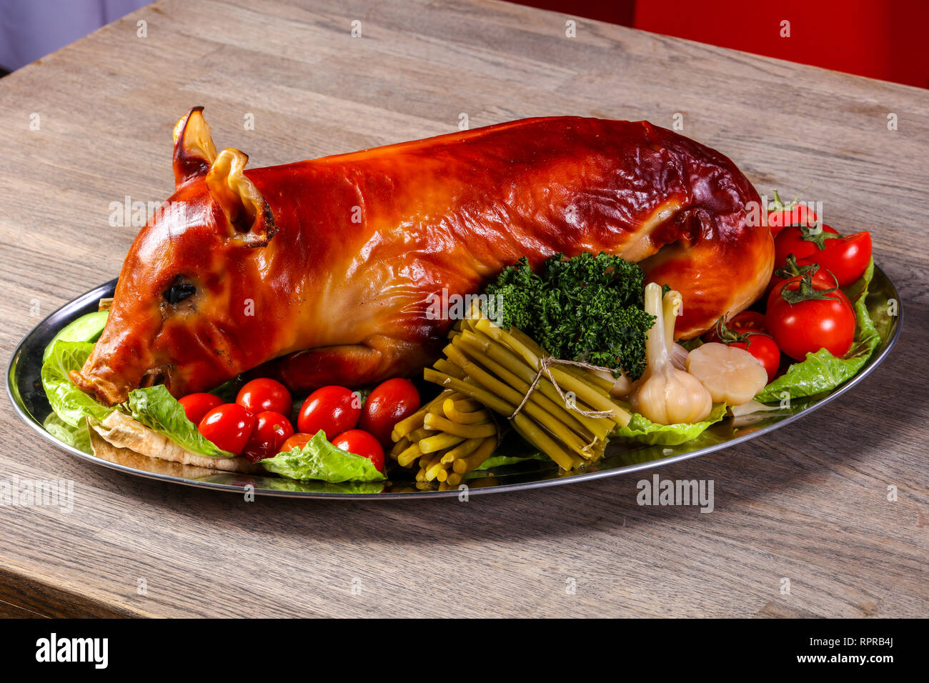 Grilled young pig - pork meat Stock Photo - Alamy