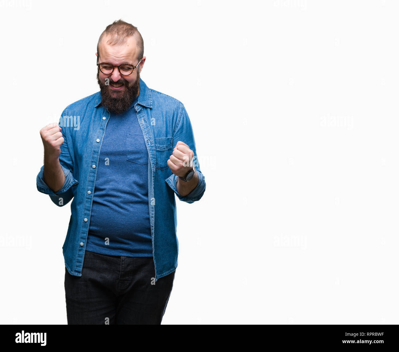 Young caucasian hipster man wearing glasses over isolated background ...