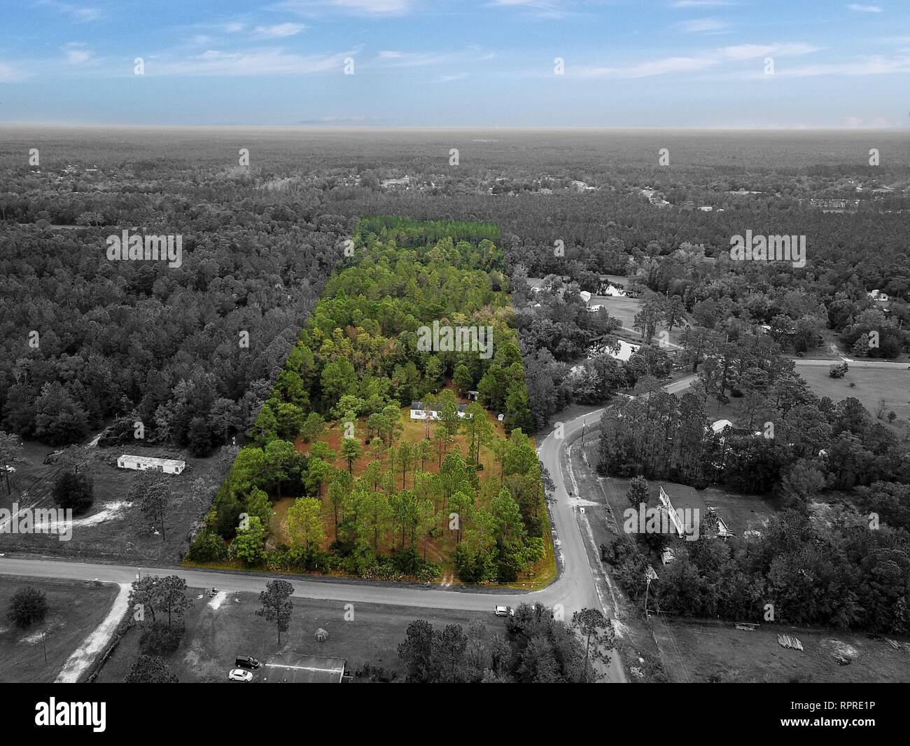 Landscape with Isolated Property Land Black and White Color Boundaries ...