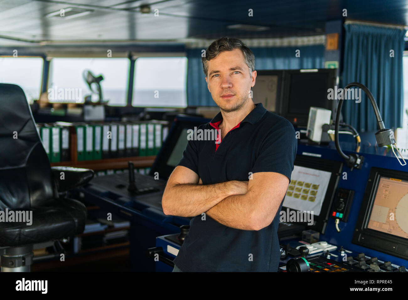 Marine navigational officer during navigational watch on Bridge Stock ...