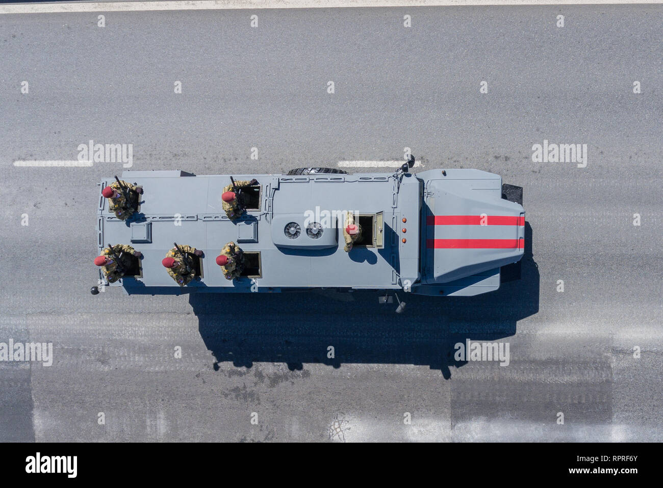 Moscow, May 9, 2018. National Guard armored vehicle Ural-432009-0020-73 ...