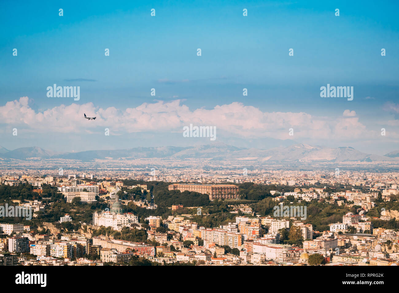 Naples, Italy. Plane Flying Cityscape Stock Photo - Alamy