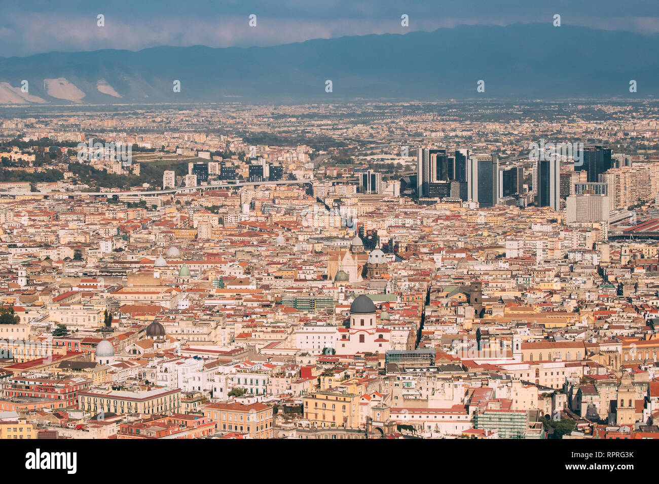 Naples, Italy. Top View Cityscape Skyline With Famous Landmarks In ...