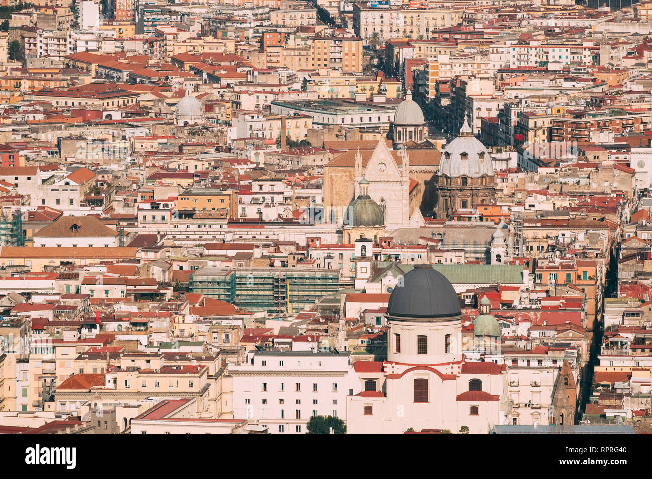 Naples, Italy. Top View Cityscape Skyline With Famous Landmarks In ...
