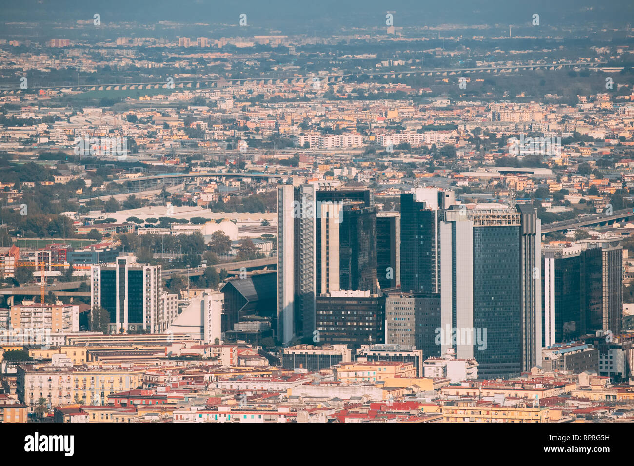 Naples, Italy. Top View Cityscape Skyline With Modern Skyscrapers In ...