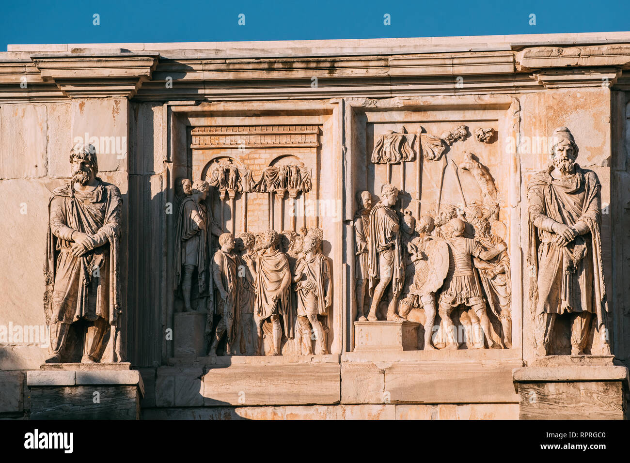 Rome, Italy. Details Of Arch Of Constantine. Statue And Bas-relief On ...