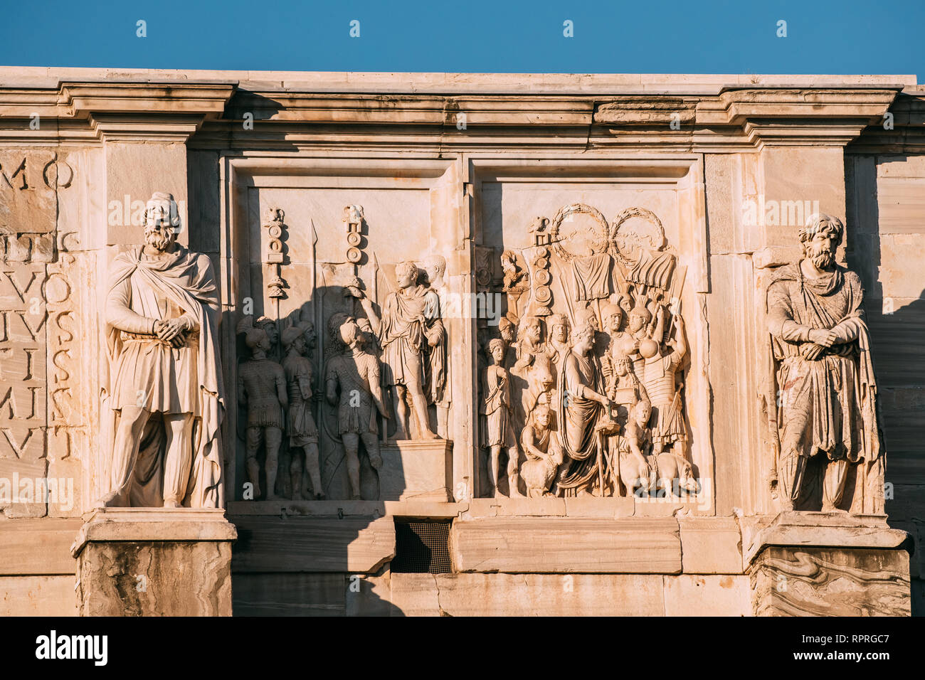 Rome, Italy. Details Of Arch Of Constantine. Statue And Bas-relief On ...