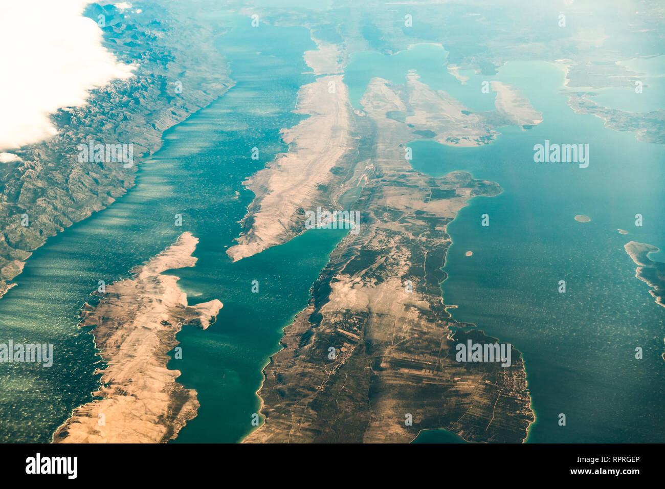 Croatia. Aerial View Of Island Pag In Adriatic Sea From Window Of Plane ...