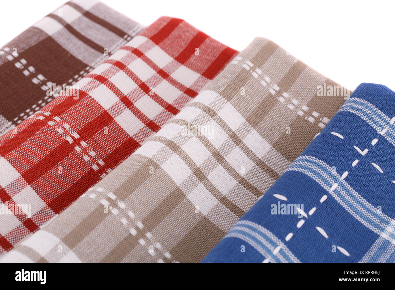 Colorful kitchen towels on white background Stock Photo - Alamy