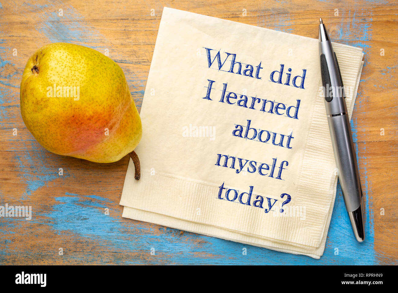 What did I learned about myself today? Handwriting in a napkin with a ...