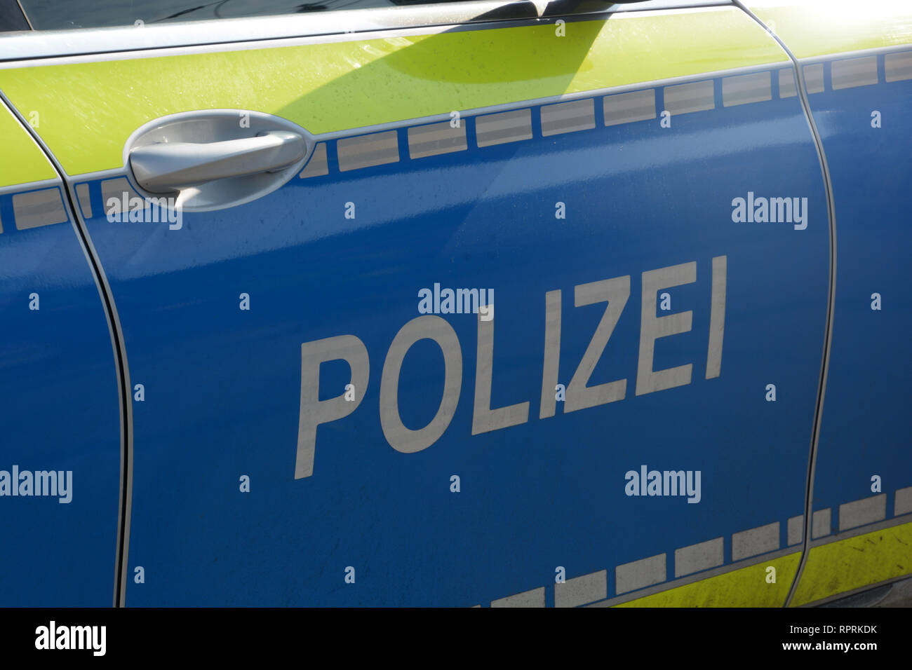 ULM, BW, GERMANY - FEBRUARY 21, 2019: silver label "polizei" at the ...