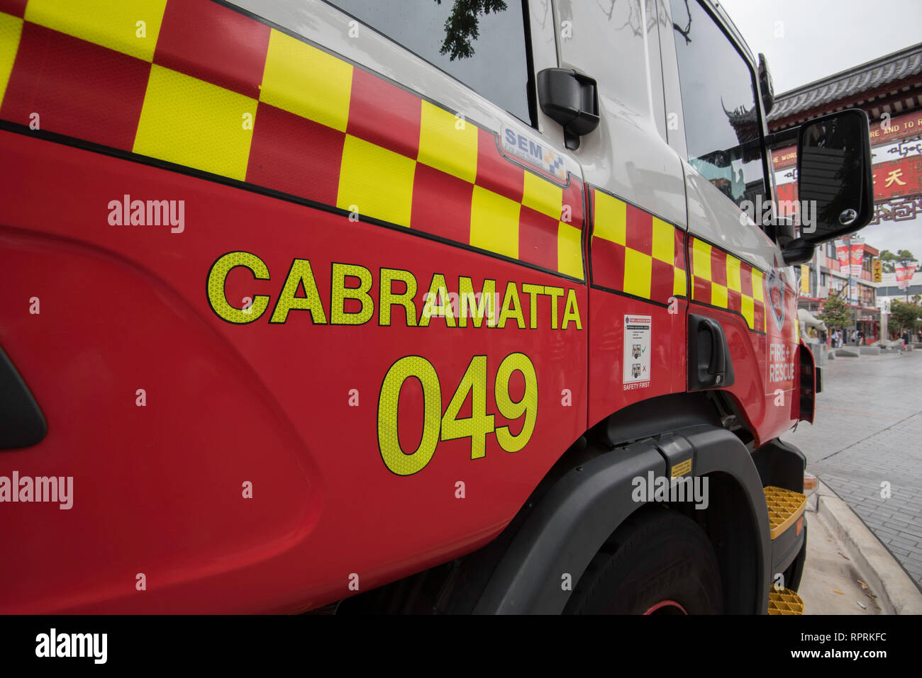 A close up view of a New South Wales Fire and Rescue Service fire ...