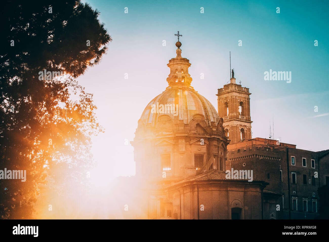 Rome, Italy. Beautiful Sun Sunshine Through Santi Luca E Martina Church ...
