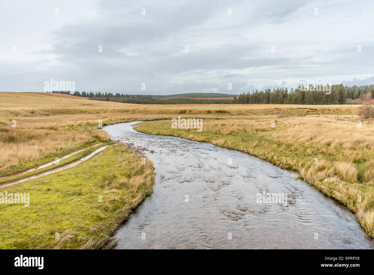 Brecon Beacons National Park landscape and the river Usk, South Wales ...