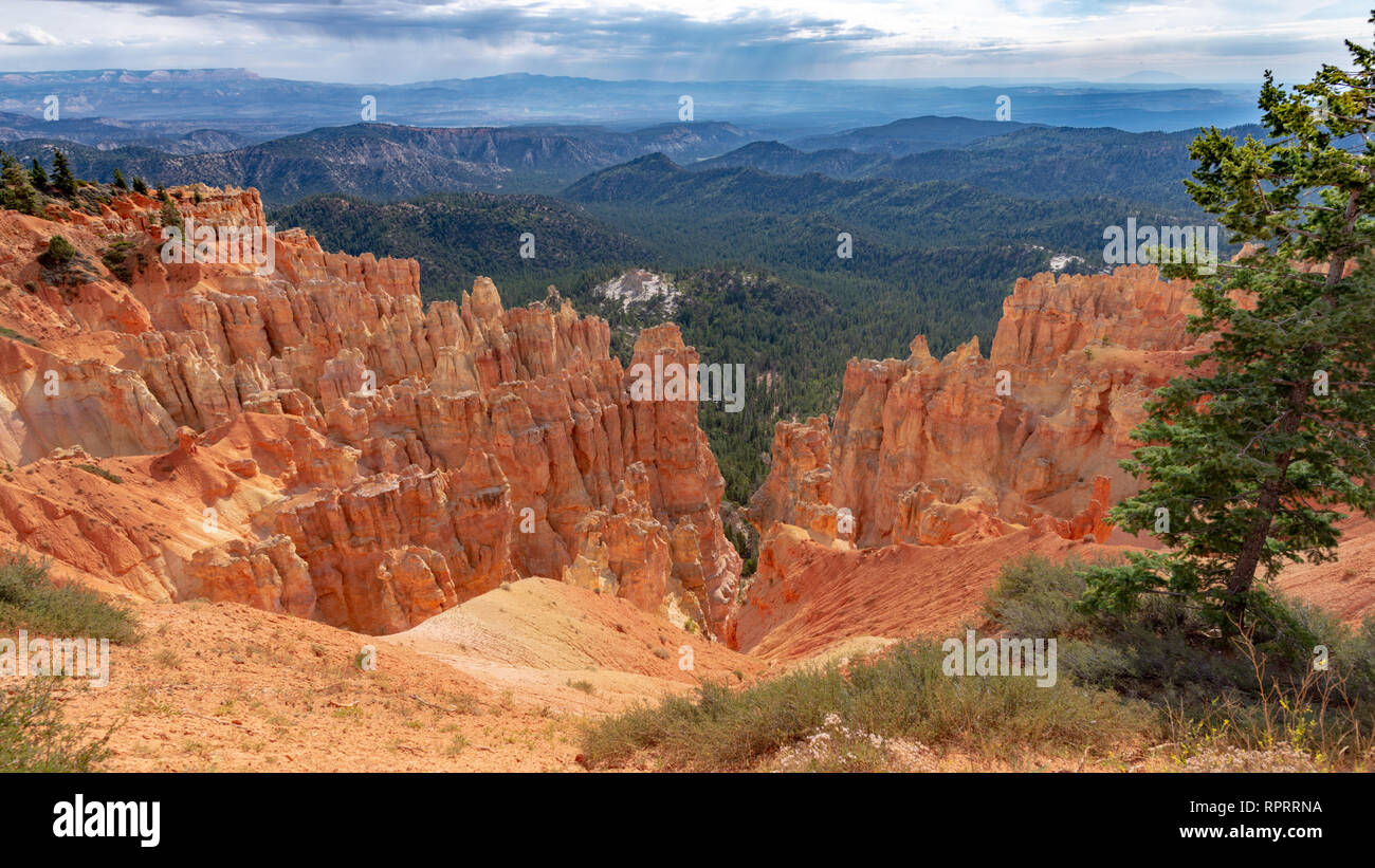 View on ochre rock formations in Bryce Canyon National Park, Utah ...