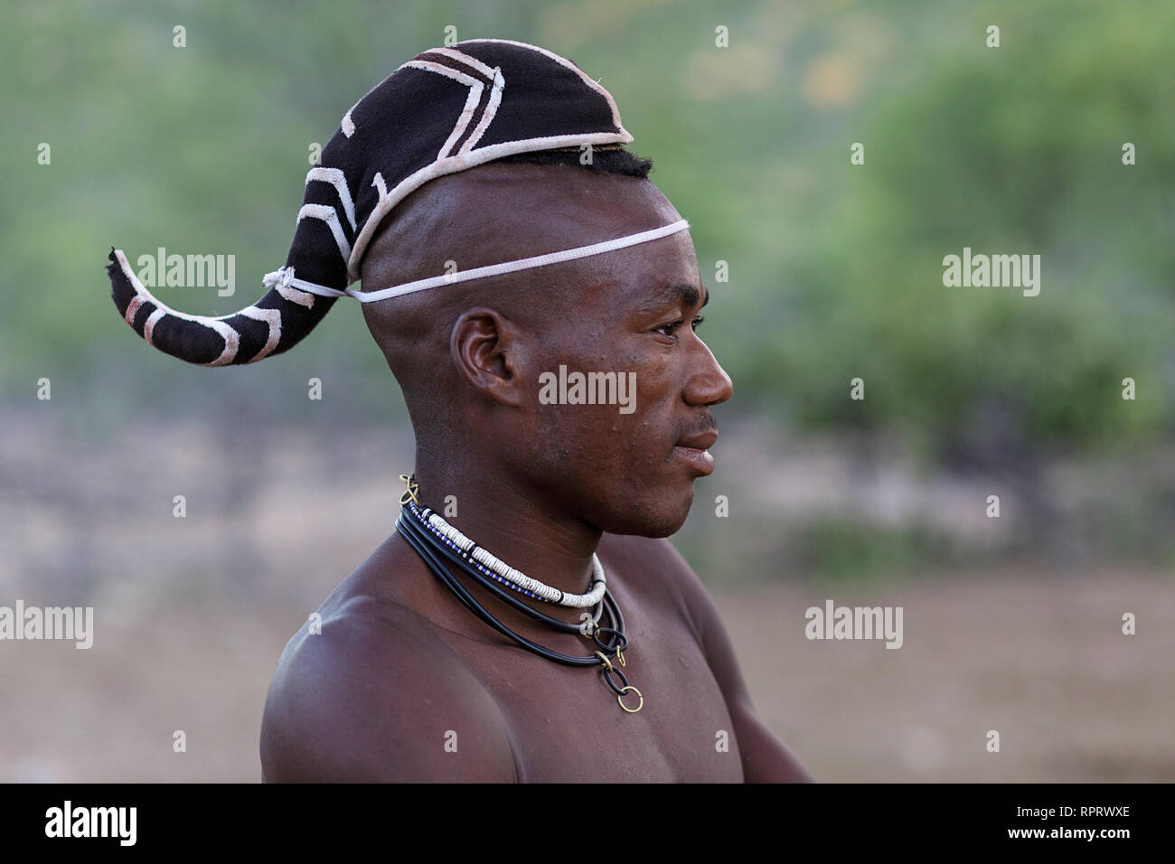 Portrait of Himba man with traditional hairstyle. Kaokoland, Northern ...
