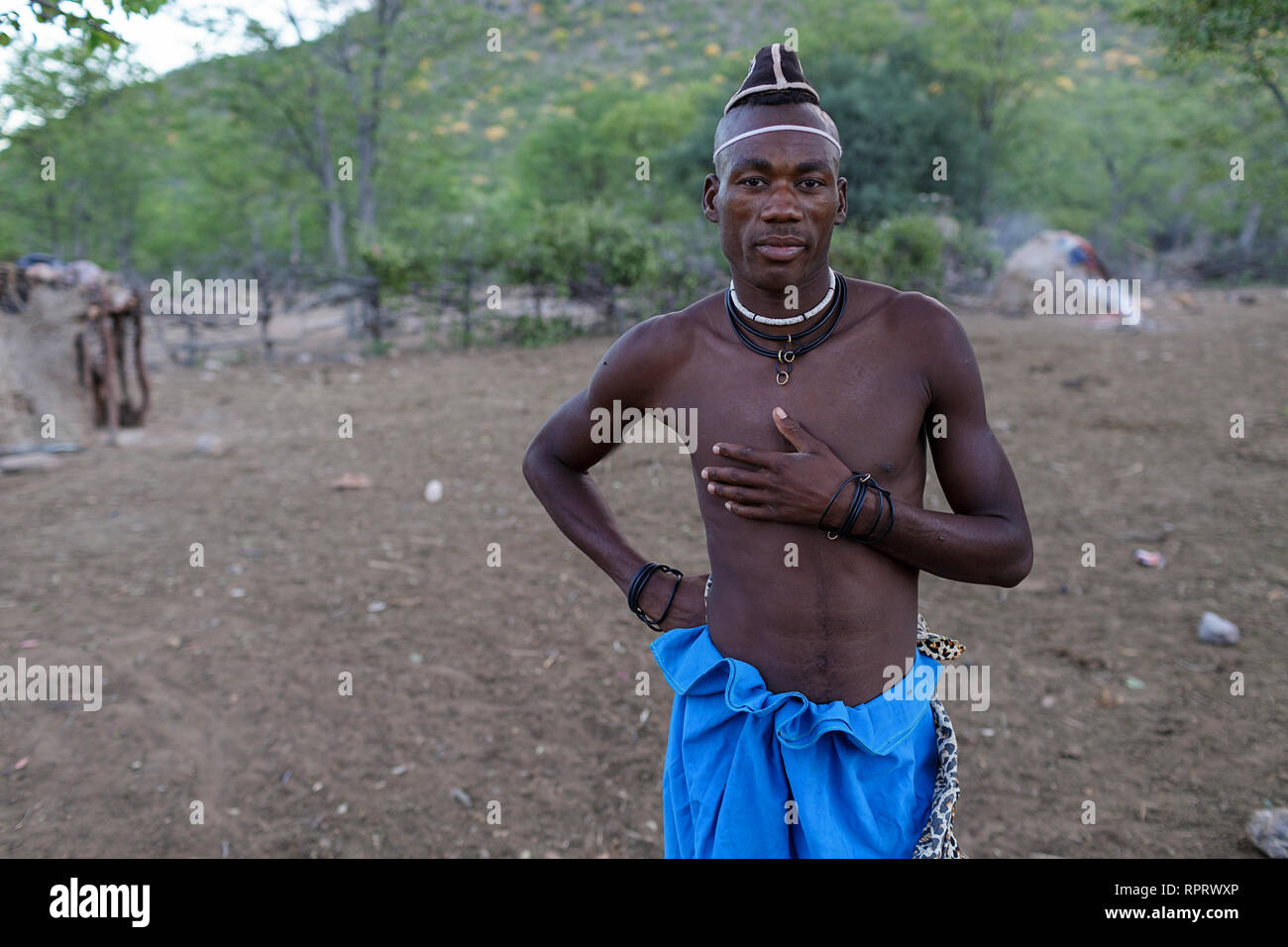 Portrait of Himba man with traditional hairstyle. Kaokoland, Northern ...