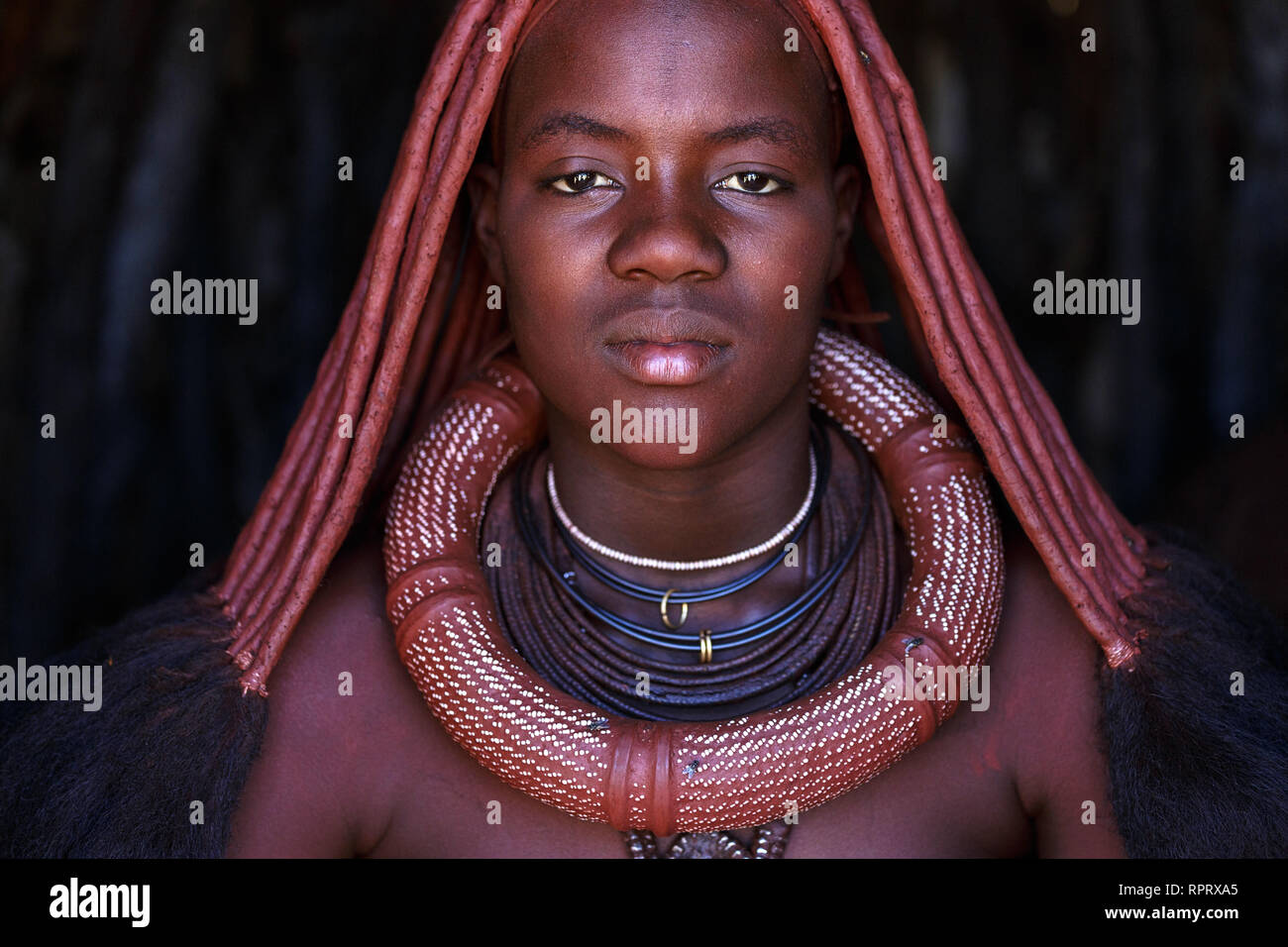 Portrait of Himba woman with traditional hair style, Kaokoland, Namibia ...
