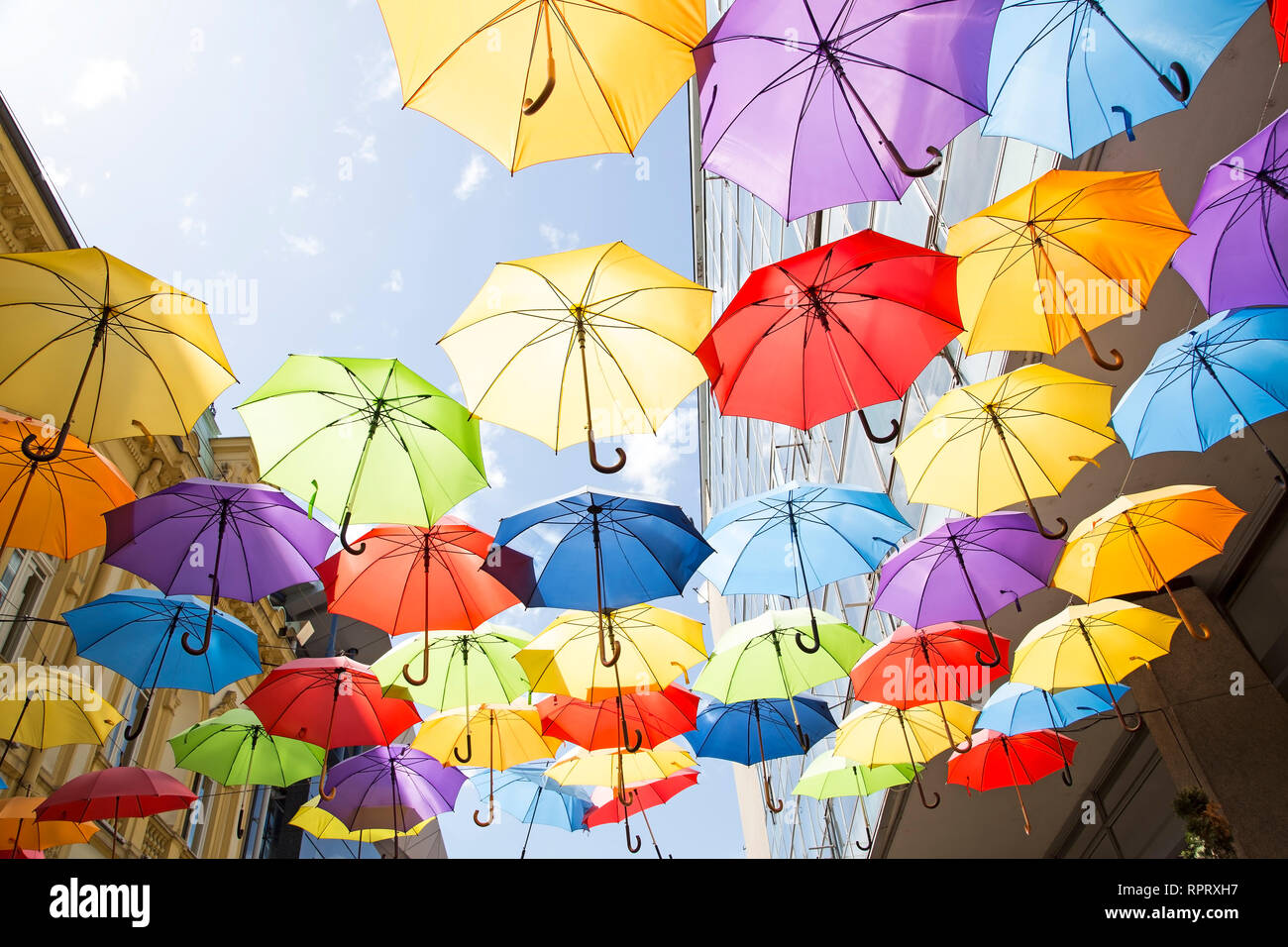 Colorful umbrellas background Stock Photo - Alamy