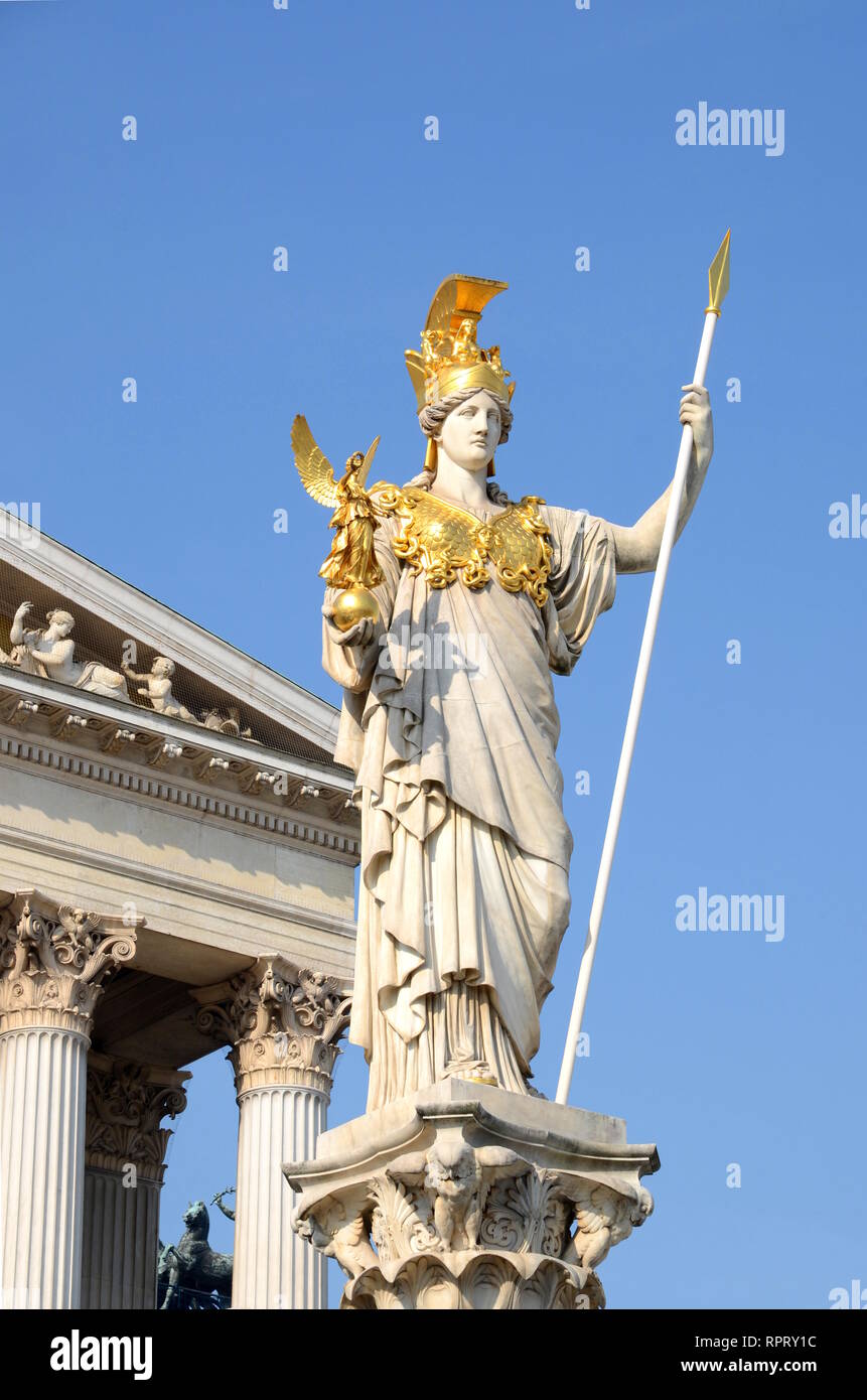 Pallas Athene, the goddess of wisdom holds a spear in her left hand and ...