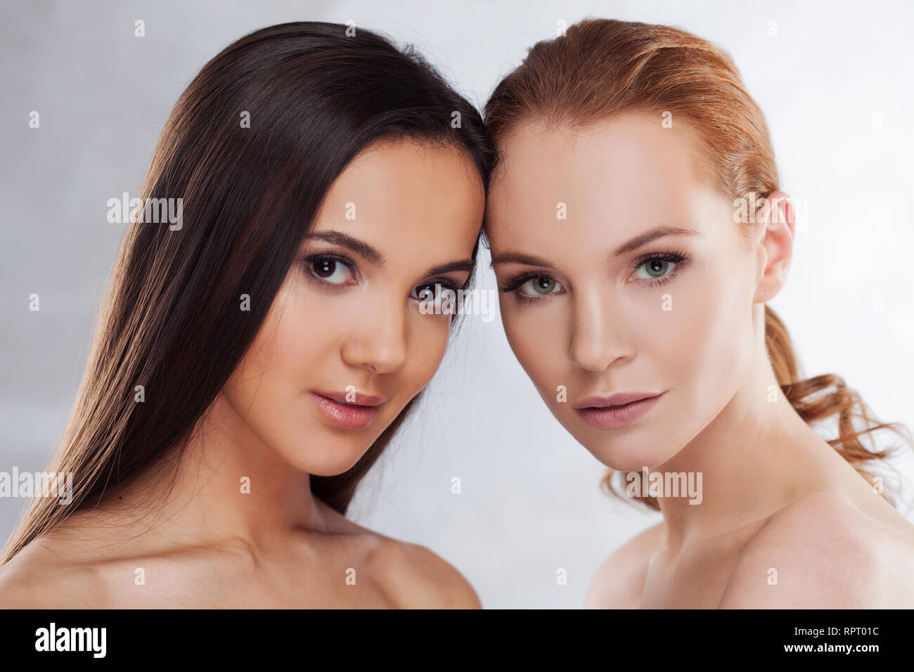 Natural beauty. Two different girls, beauty portrait. Two young ...