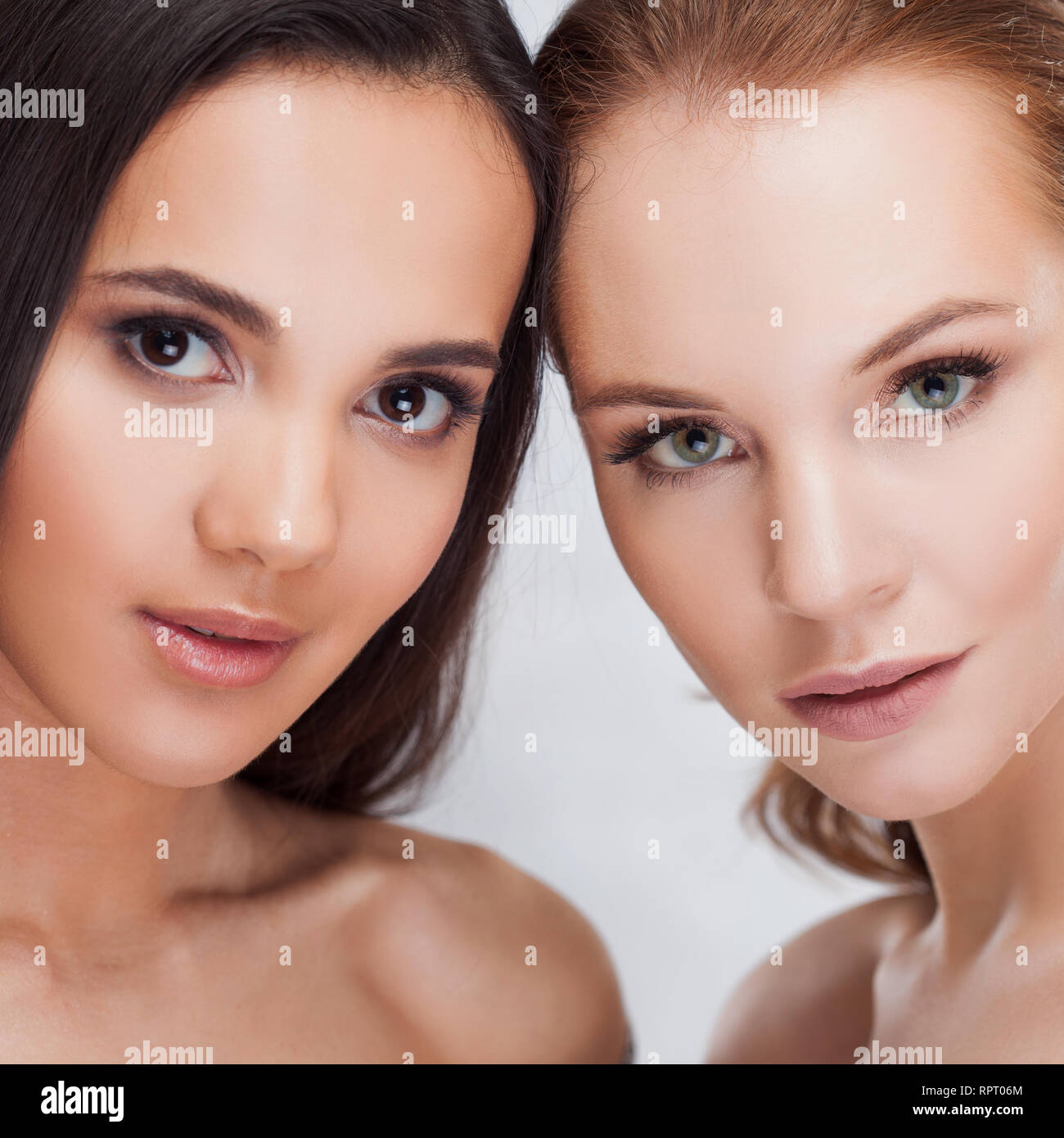 Natural beauty. Two different girls, beauty portrait. Two young ...