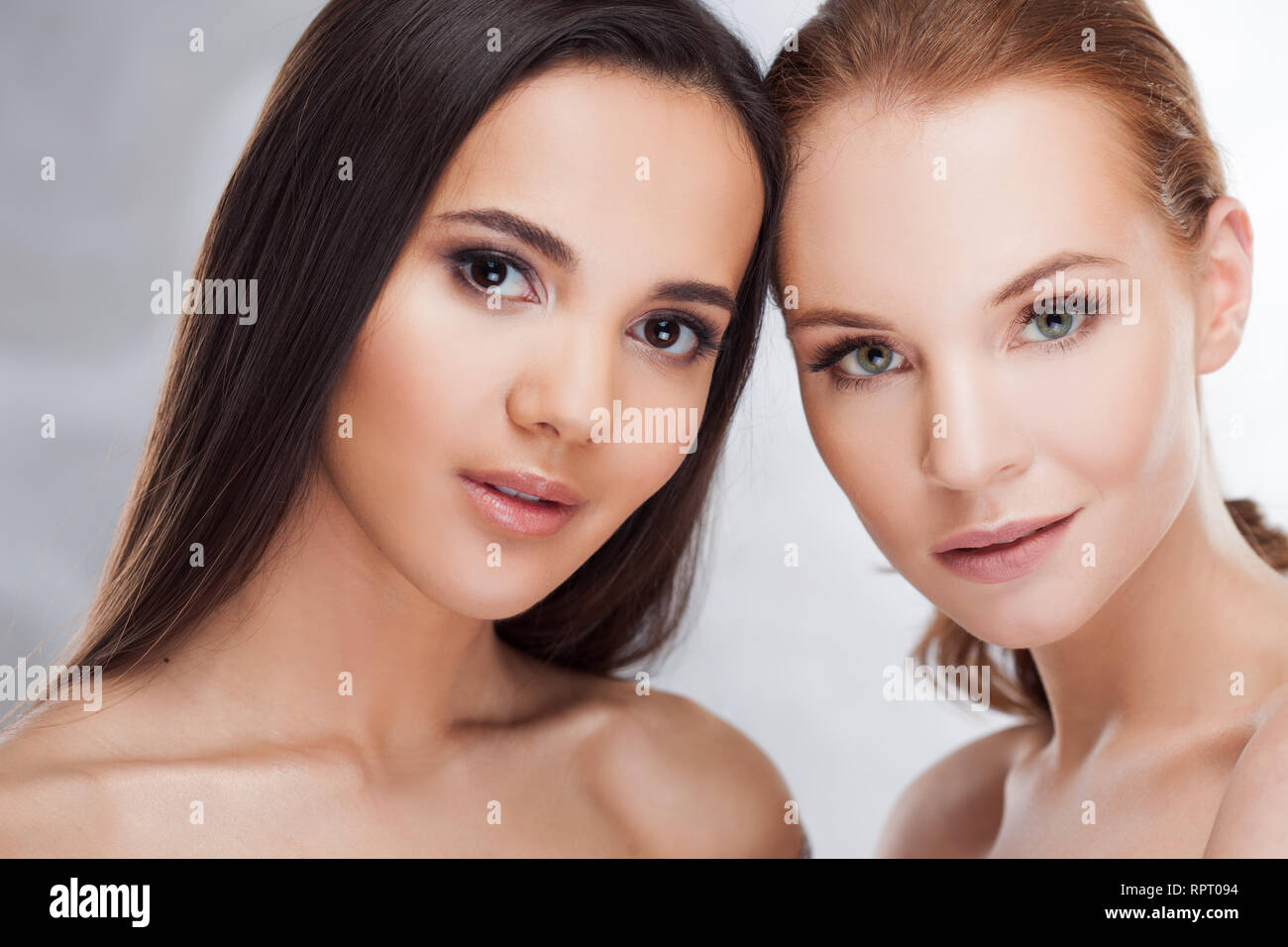 Natural beauty. Two different girls, beauty portrait. Two young ...