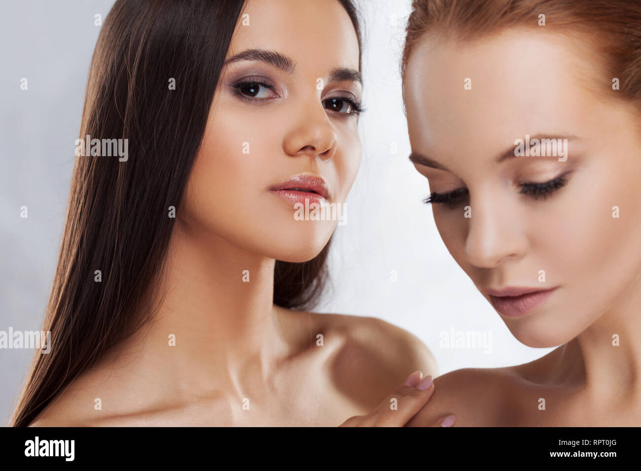 Natural beauty. Two different girls, beauty portrait. Two young ...