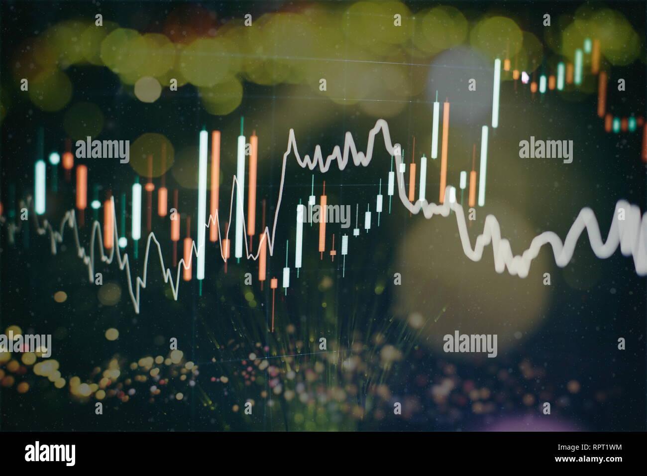 Technical price graph and indicator, red and green candlestick chart on ...