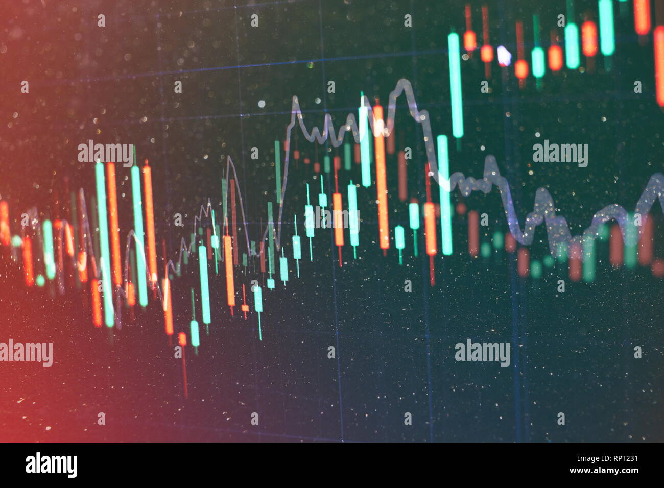 Technical price graph and indicator, red and green candlestick chart on ...