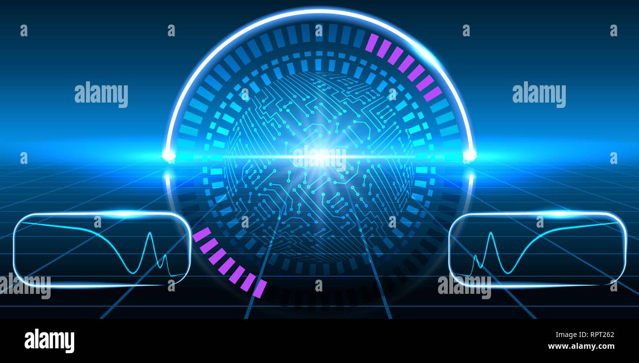Fantastic HUD display with infographics, electronic circuit, graphs and ...