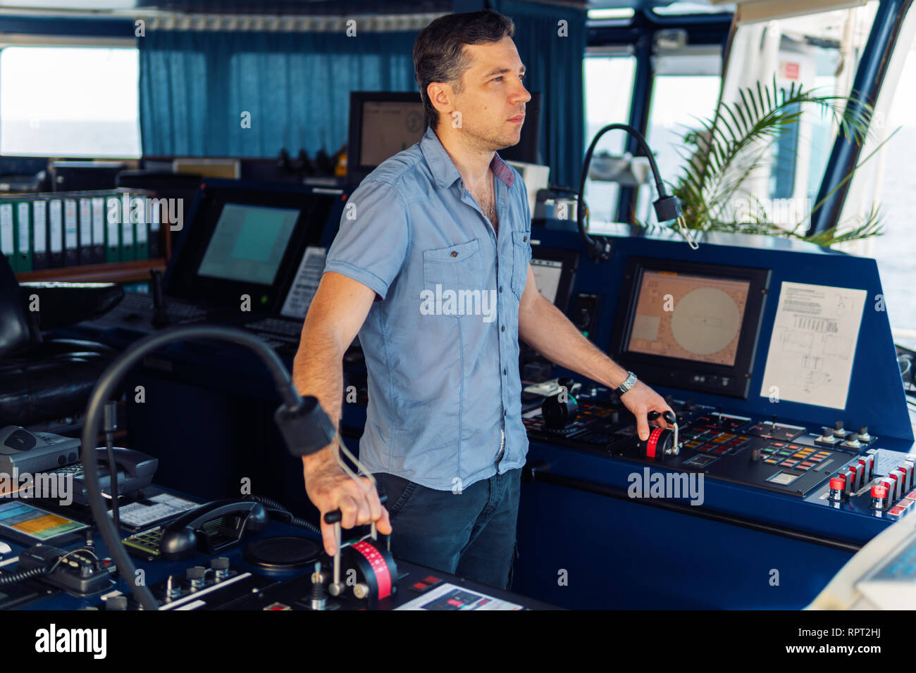Marine navigational officer during navigational watch on Bridge Stock ...