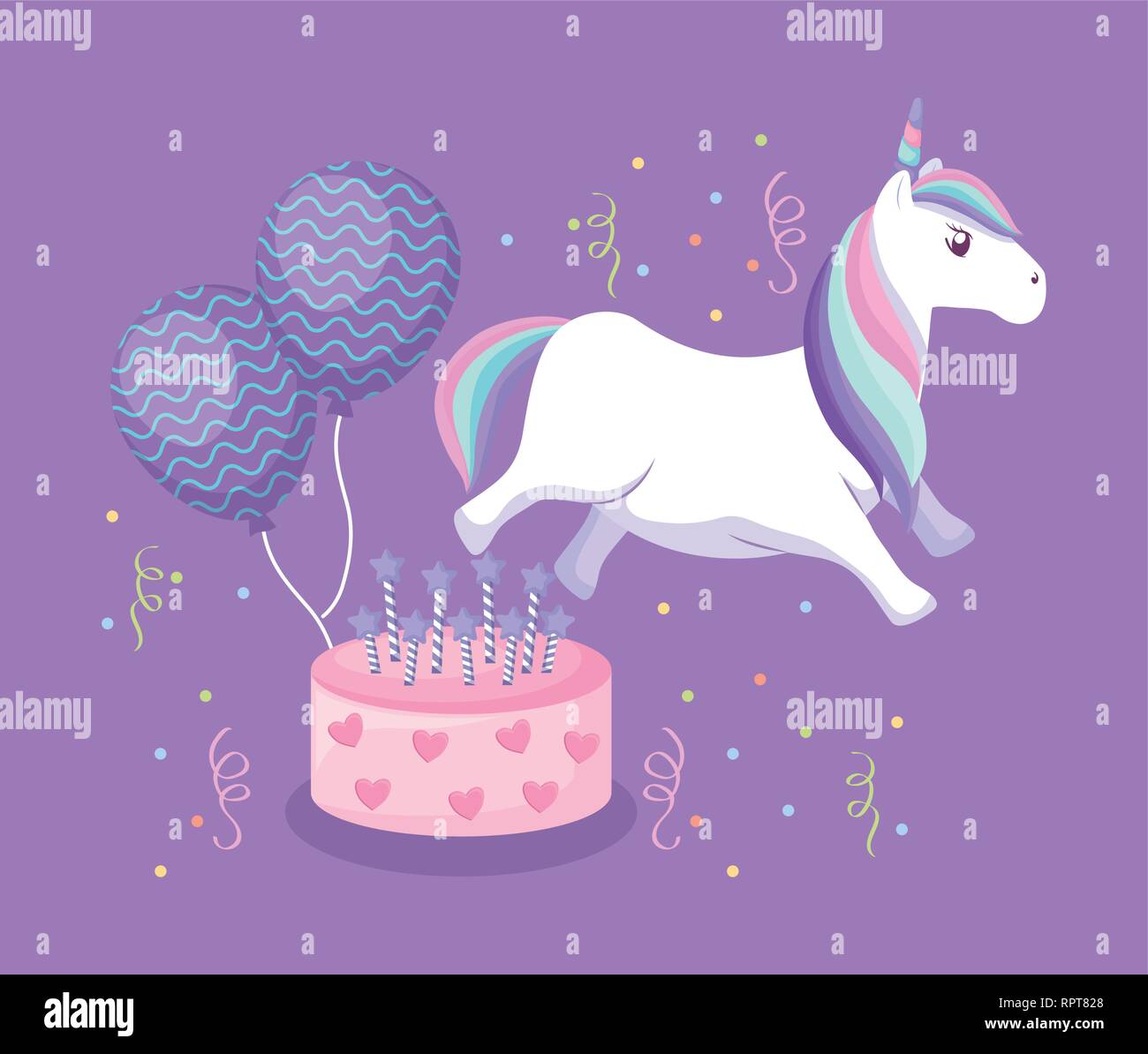 cute unicorn with cake and balloons helium vector illustration design ...