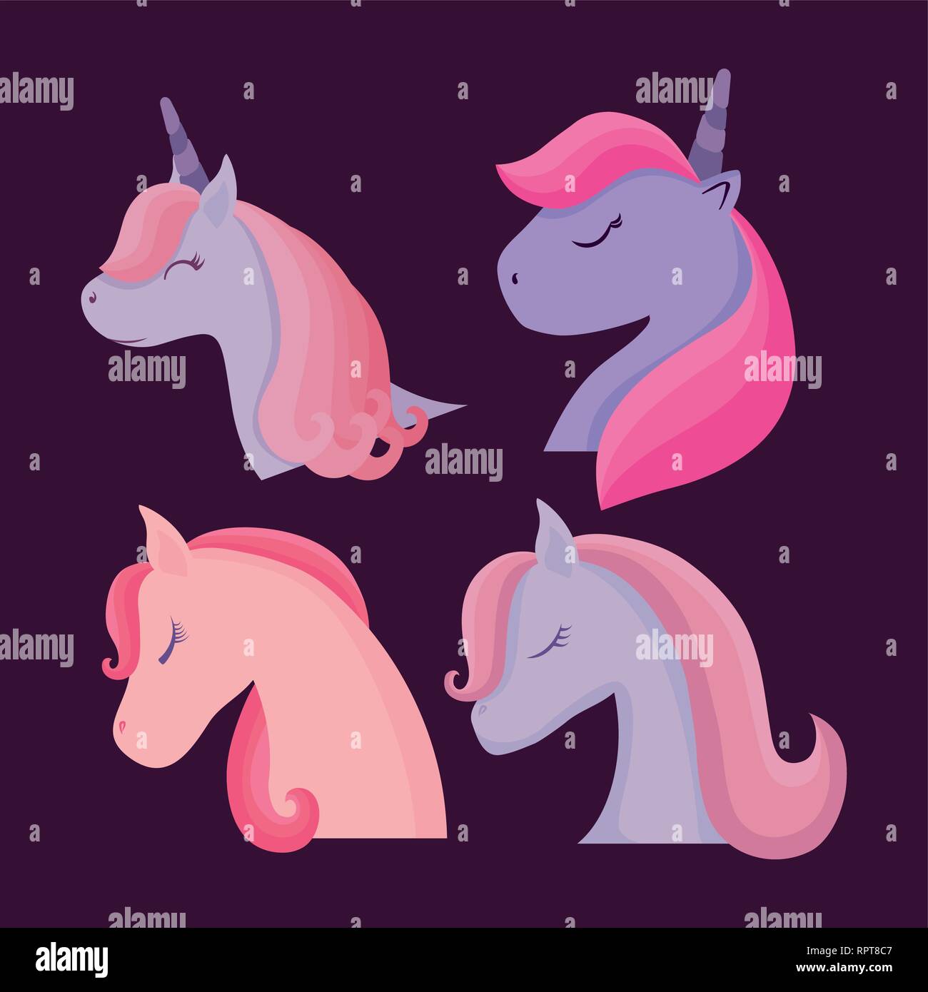 heads of cute unicorns animals vector illustration design Stock Vector ...