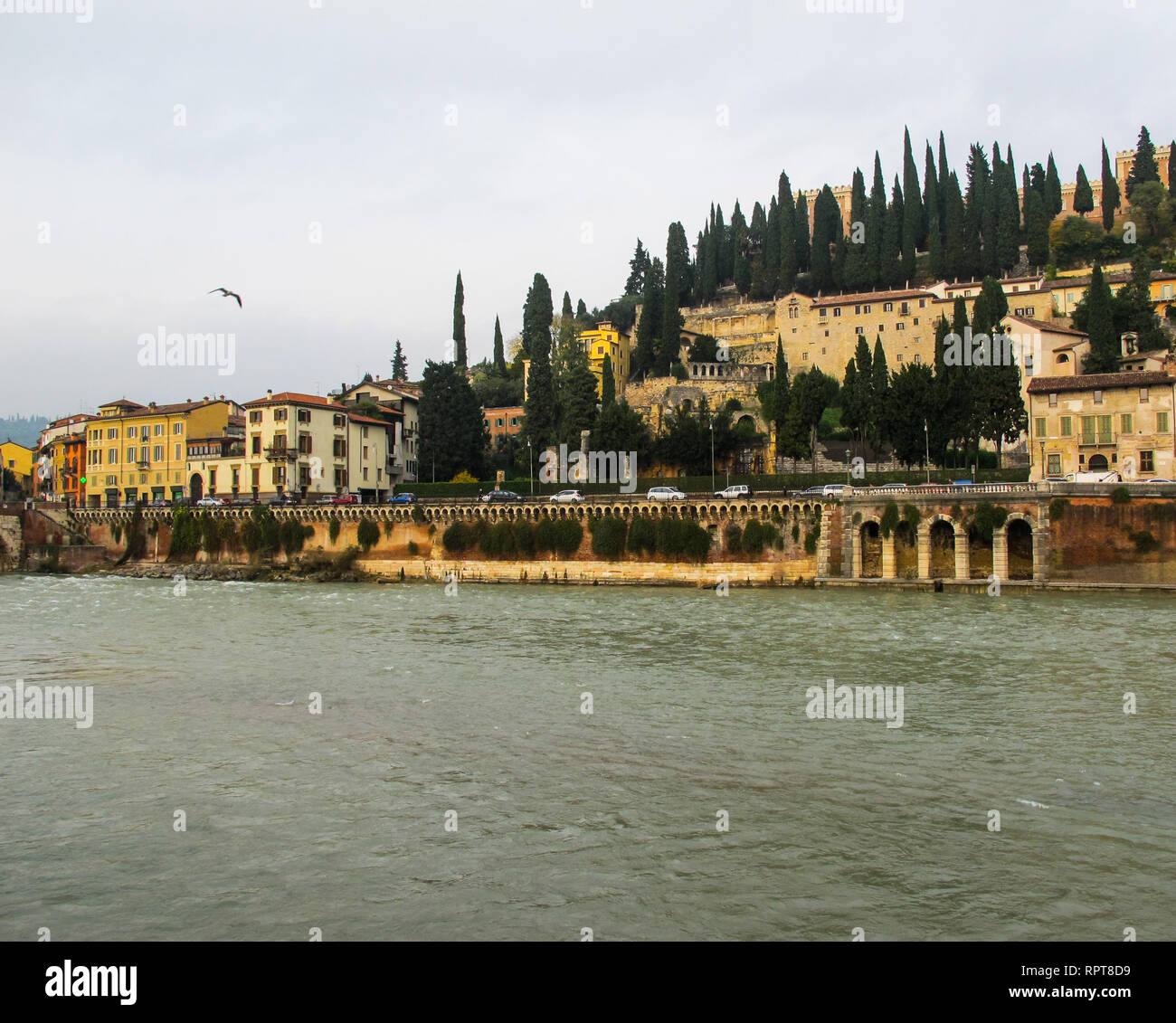 Beautiful view of Castle San Pietro (St.Peter's Castle), Adige river ...