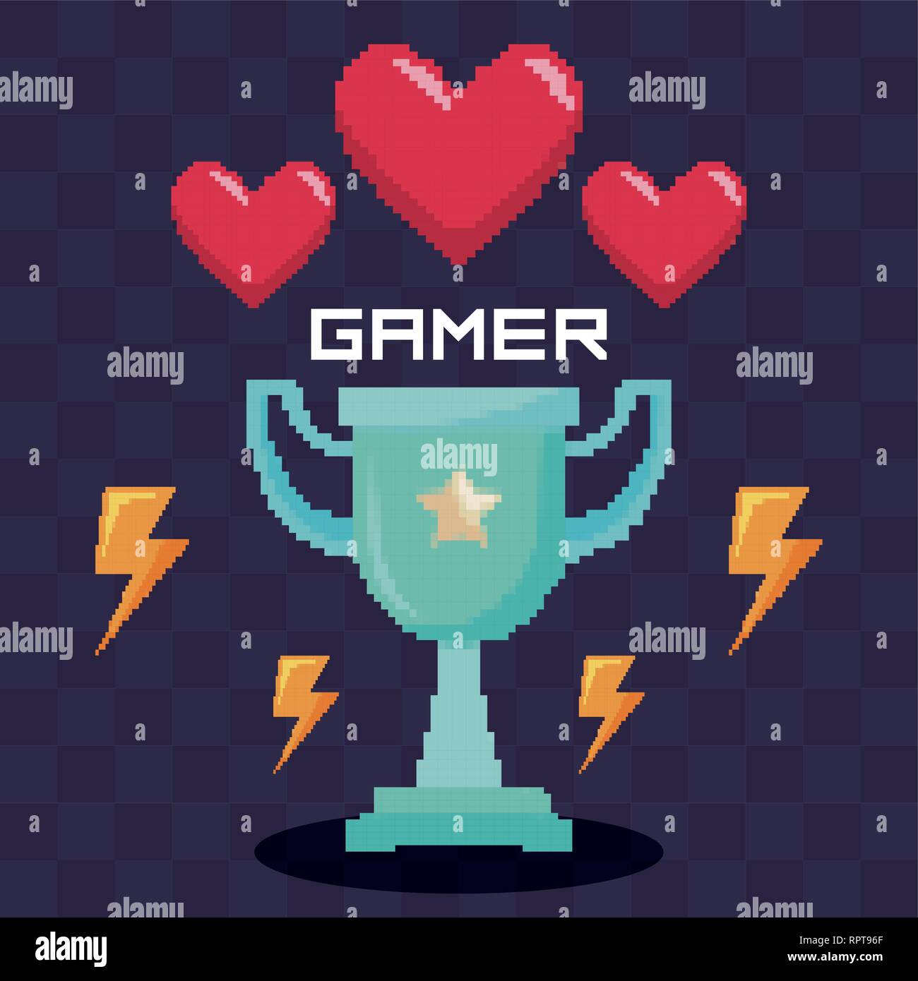 classic video game trophy and hearts vector illustration design Stock ...