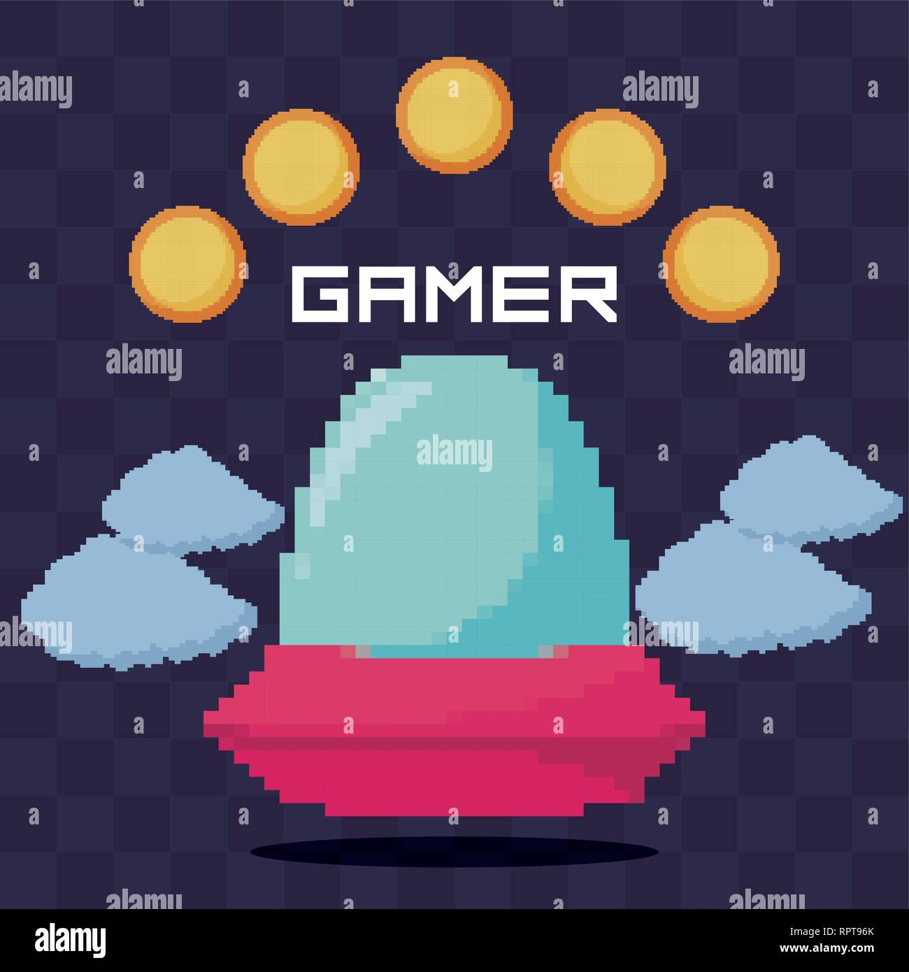 classic video game ufo and coins vector illustration design Stock ...