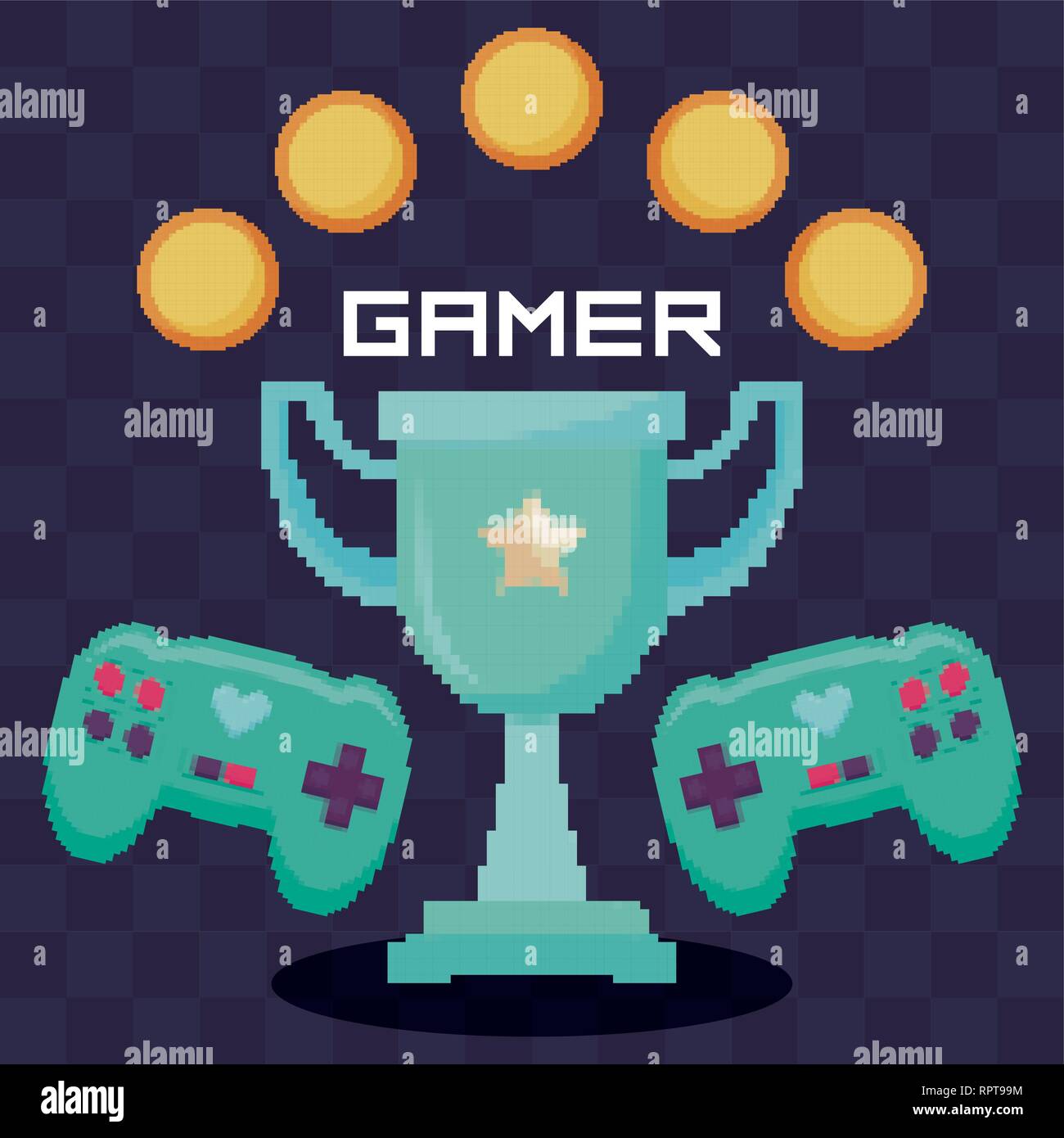 classic video game controls and trophy vector illustration design Stock ...