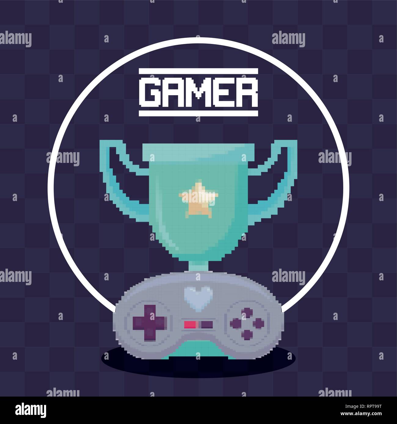 classic video game control and trophy vector illustration design Stock ...