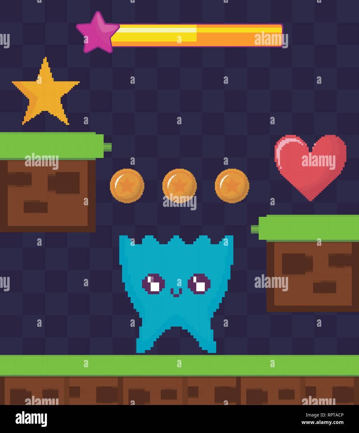 classic video game scene with alien character vector illustration ...