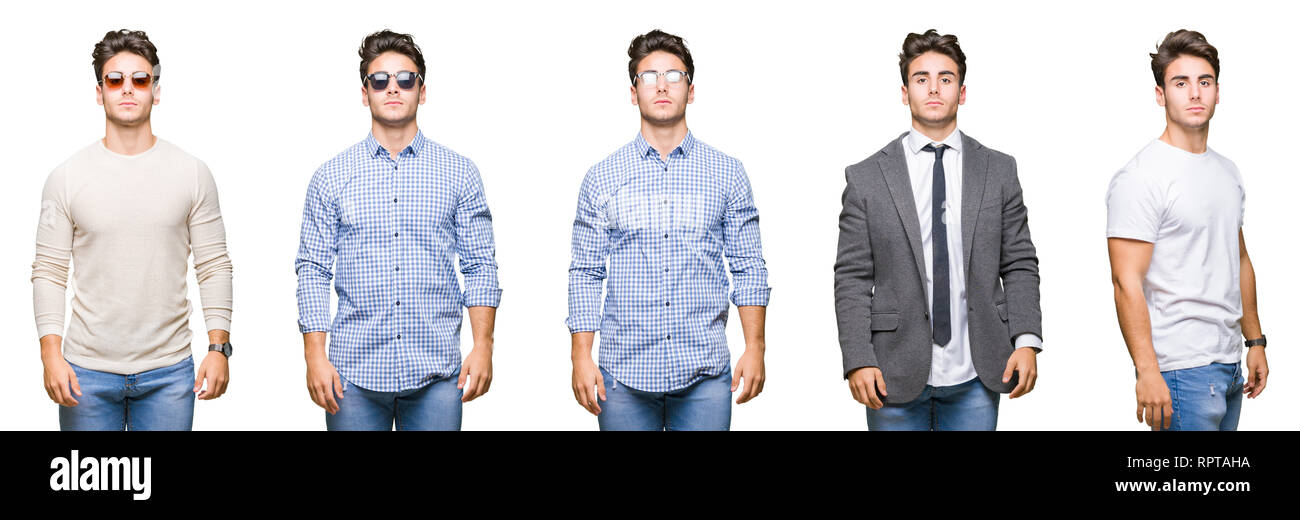 Collage of young handsome business man over isolated background with ...