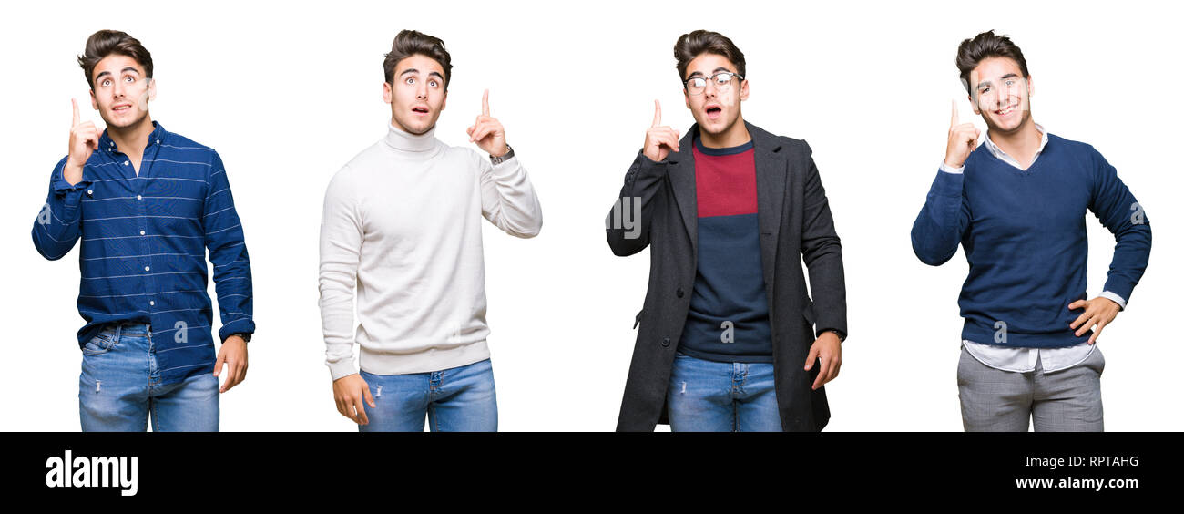 Collage of young handsome business man over isolated background ...