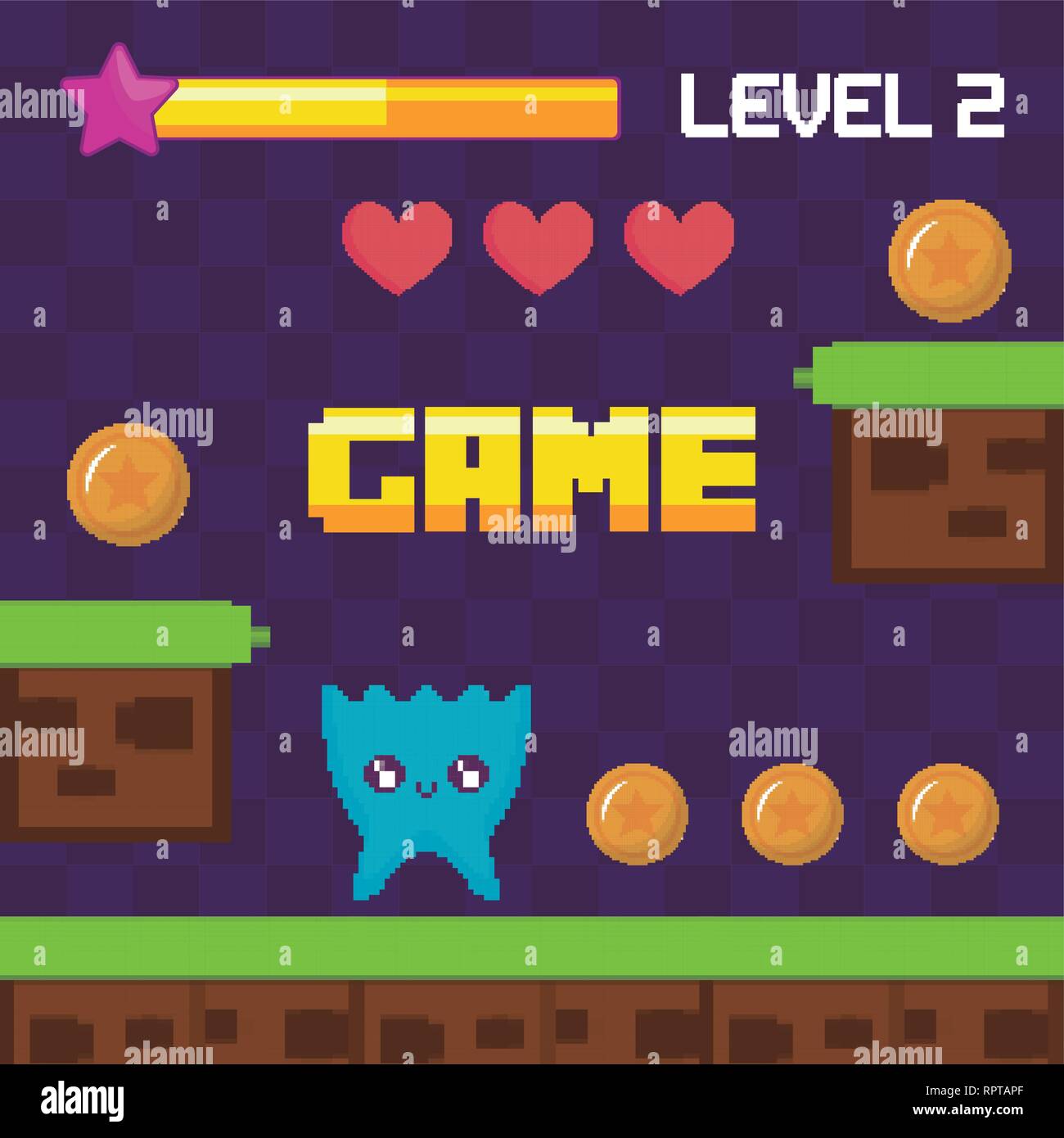 classic video game scene with alien character vector illustration ...