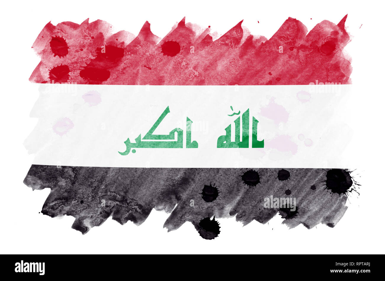 Iraq flag is depicted in liquid watercolor style isolated on white ...