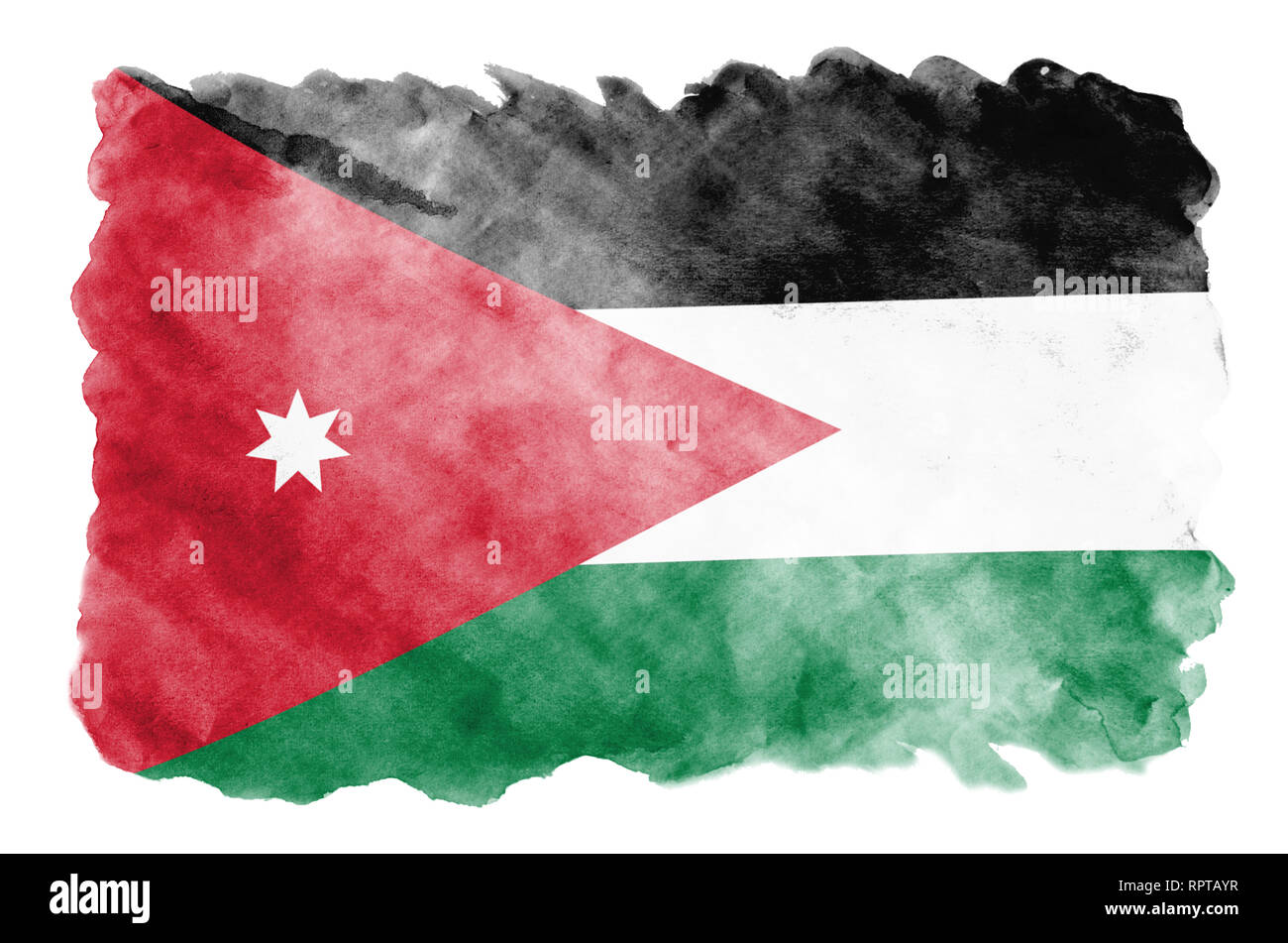 Jordan flag is depicted in liquid watercolor style isolated on white ...