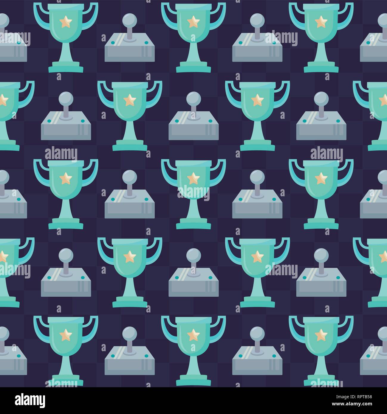 classic video game trophies and joysticks pattern vector illustration ...