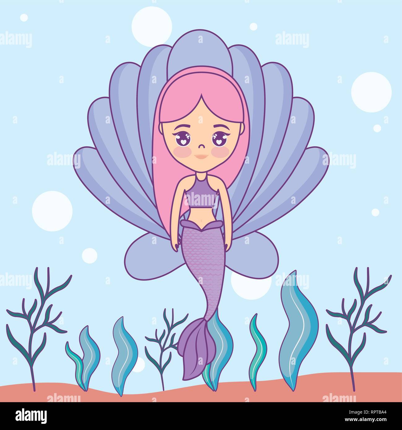cute mermaid with seashell in the sea vector illustration design Stock ...