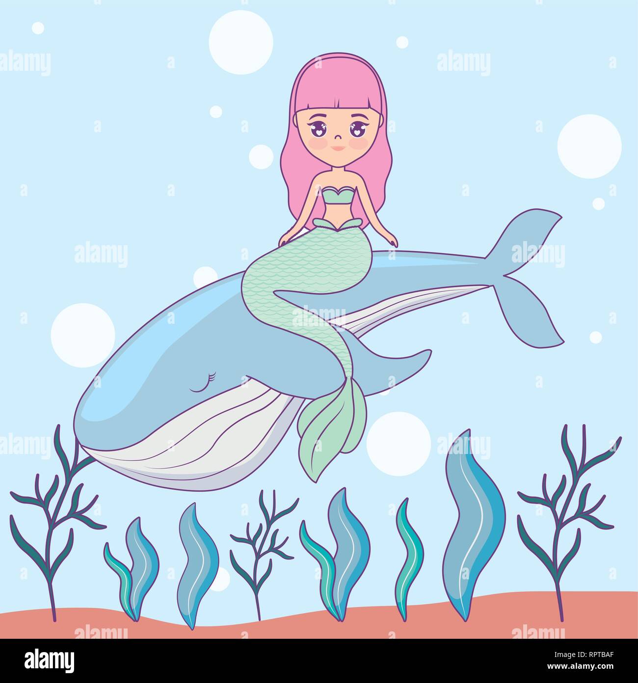 cute mermaid with whale in the sea vector illustration design Stock ...