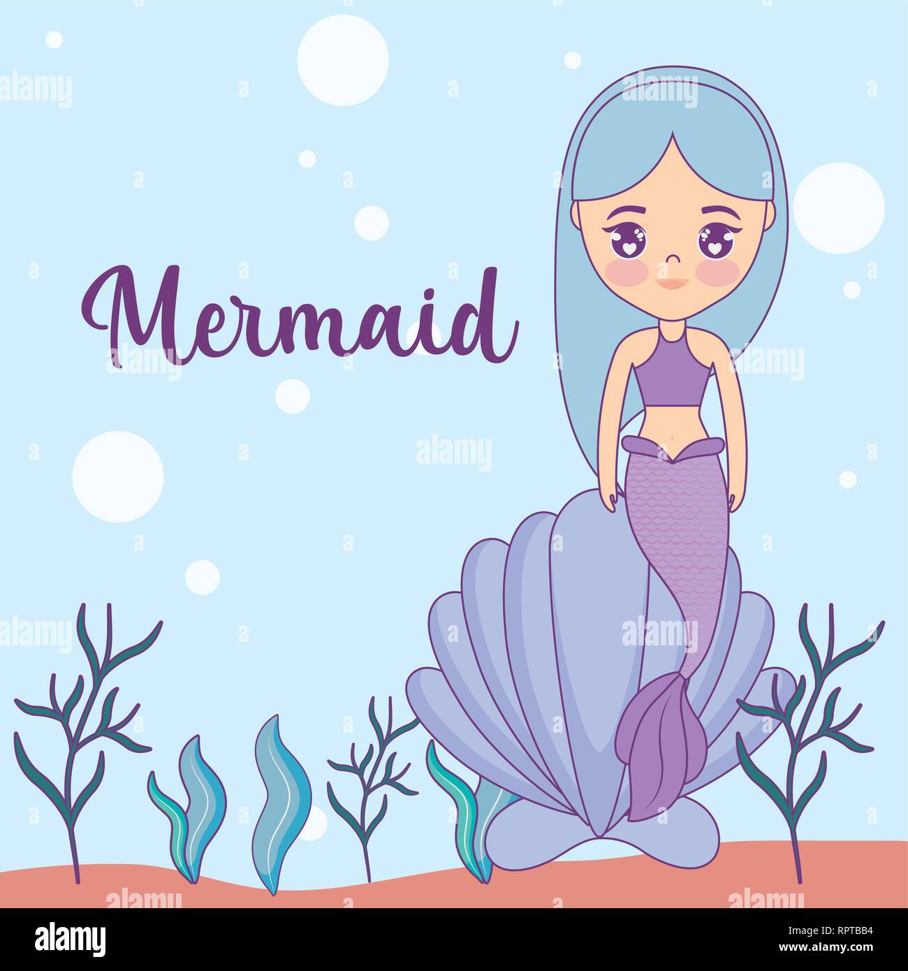 cute mermaid with seashell in the sea vector illustration design Stock ...