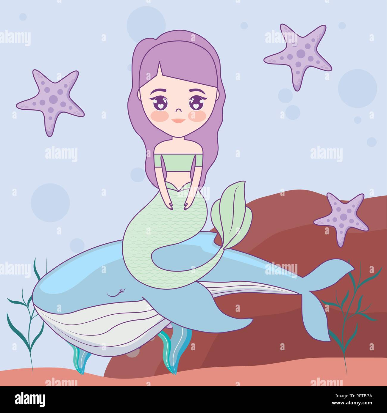 cute mermaid with whale in the sea vector illustration design Stock ...